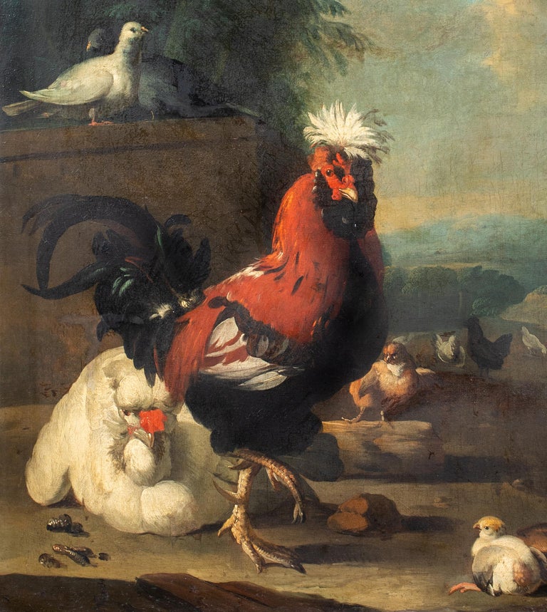 Garden Fowl, Chicks, Hens A Rooster and Pigeon, 17th Century For Sale ...