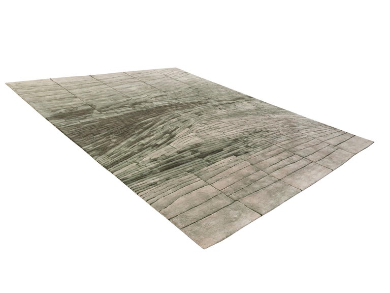 MELD Hand Tufted Contemporary Wool and Silk Rug in Green and Grey ...