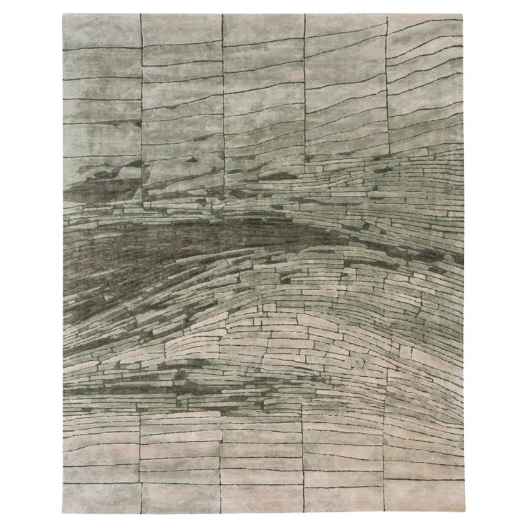 MELD Hand Tufted Contemporary Wool and Silk Rug in Green and Grey ...