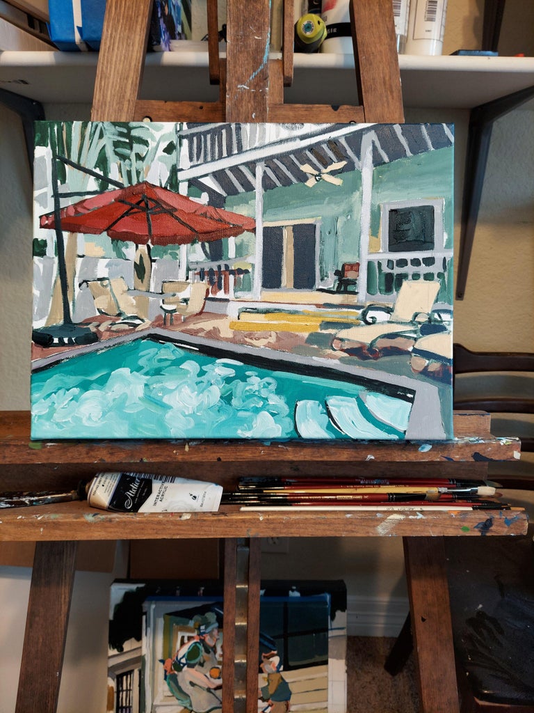 Melinda Patrick - Poolside, Painting, Acrylic on Canvas For Sale at 1stDibs