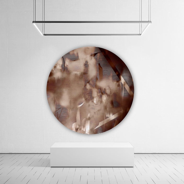 Melisa Taylor Metzger - Screen tbd16 (round tan light brown grid deco tondo painting abstract ...