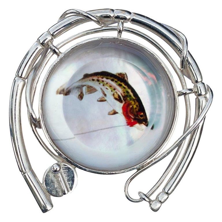 Melissa Spencer Fly Fishing Lapel Pin Sterling Silver MOP Rock Quartz ...