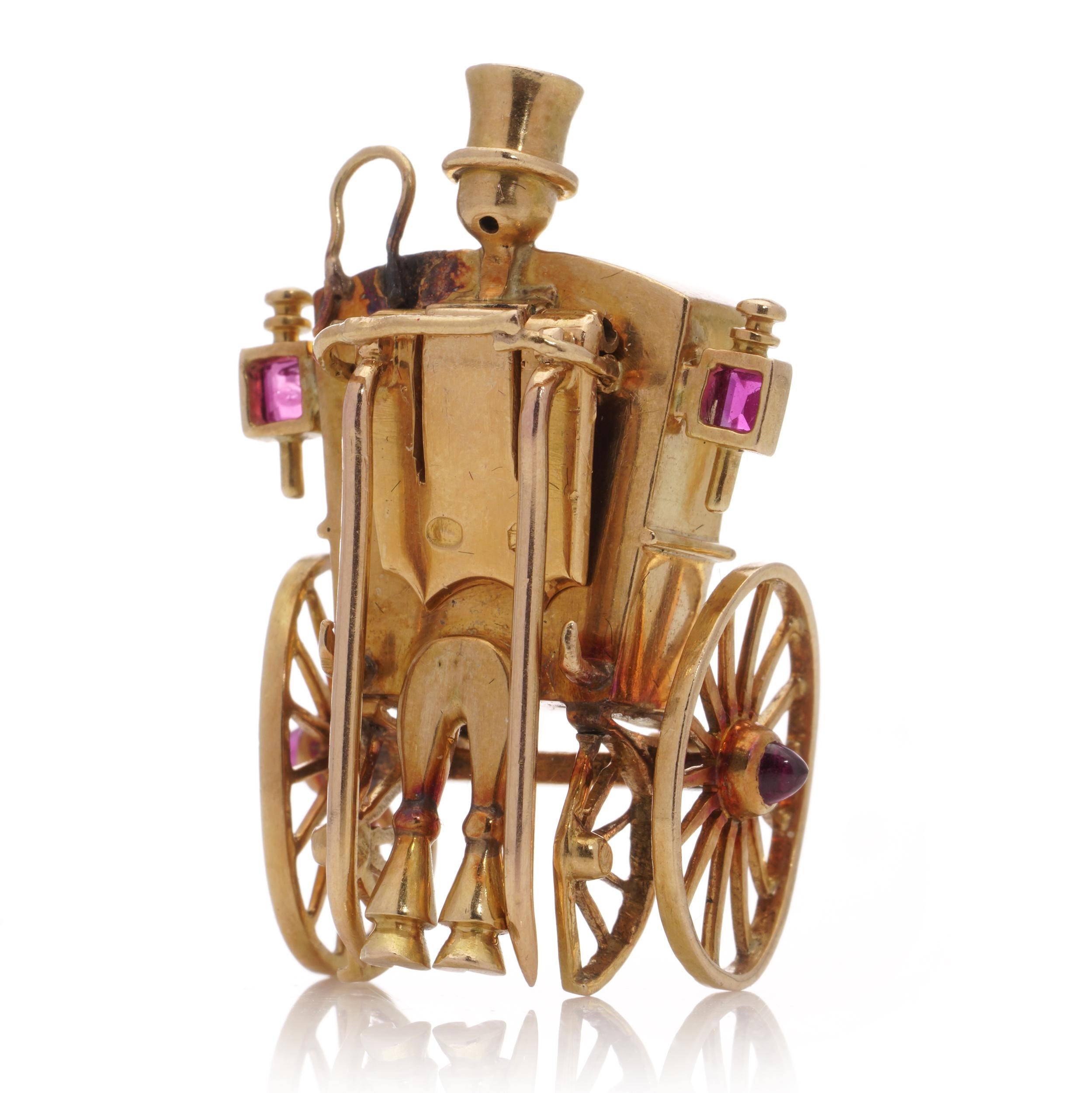 Mellerio 18kt yellow gold Sapphire and ruby carriage brooch For Sale at ...