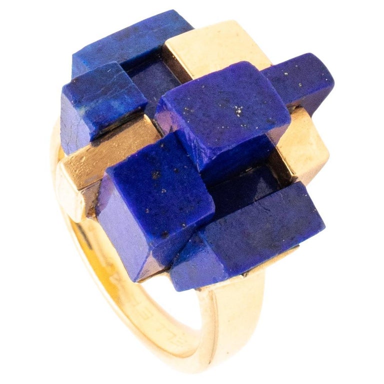 Mellerio 1970 Paris Rare Geometric 18Kt Yellow Gold Ring With Carved ...