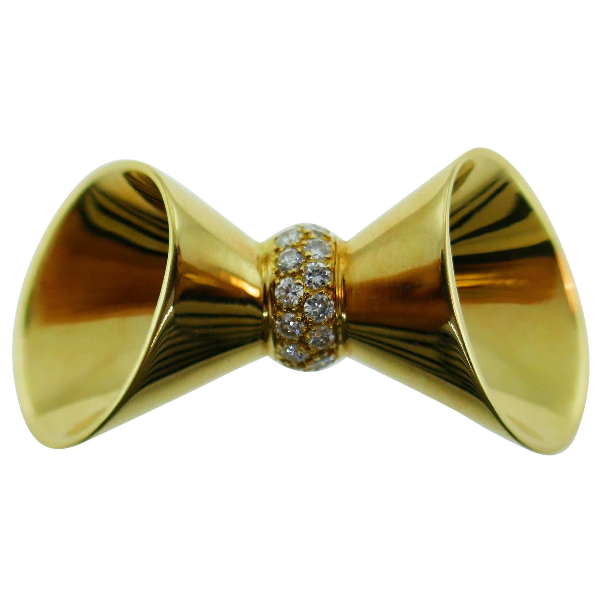 Mellerio Paris 18 Karat Yellow Gold and Diamond Bow Pendant Charm ...