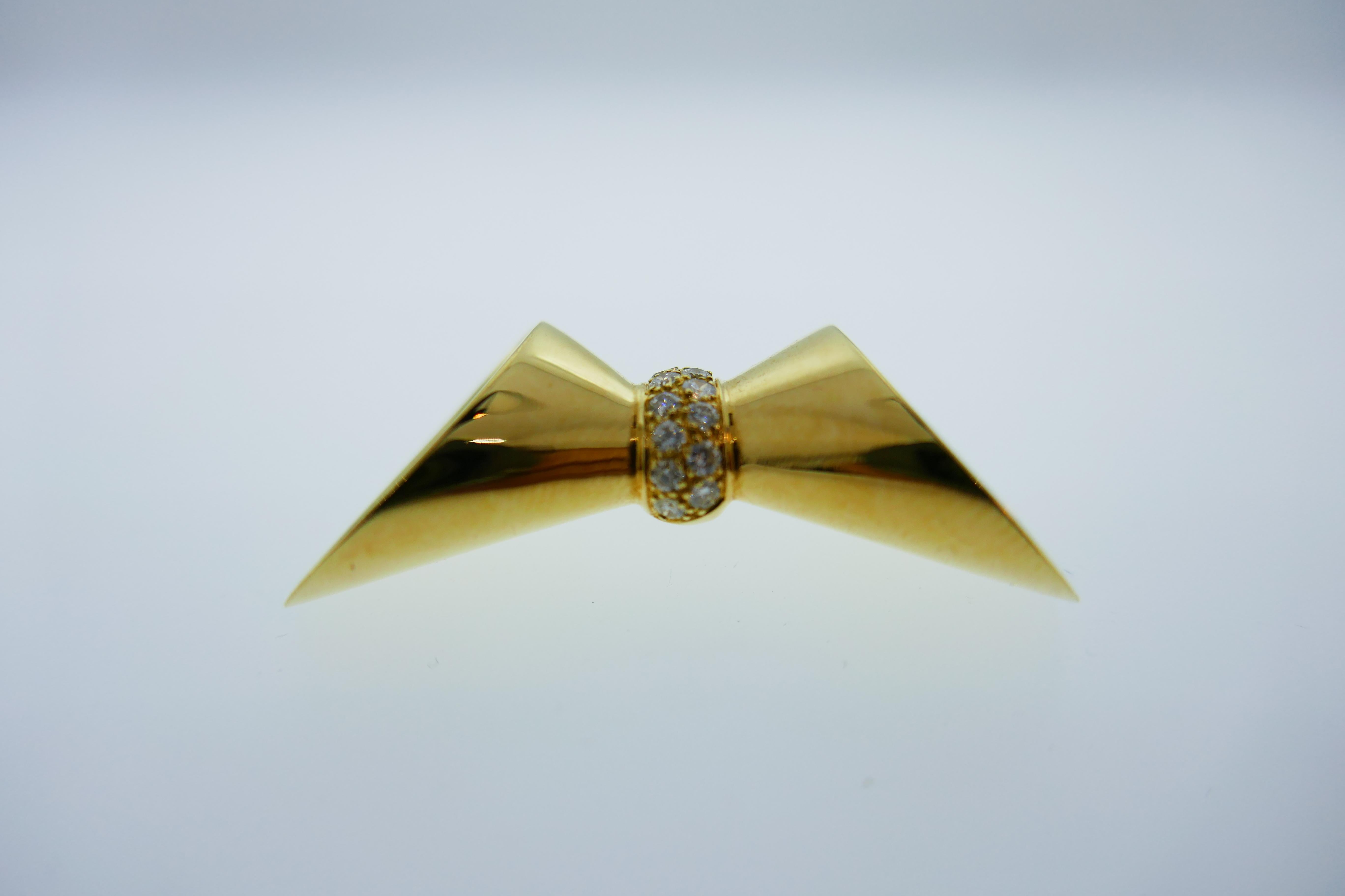 Mellerio Paris 18 Karat Yellow Gold and Diamond Bow Pendant Charm ...
