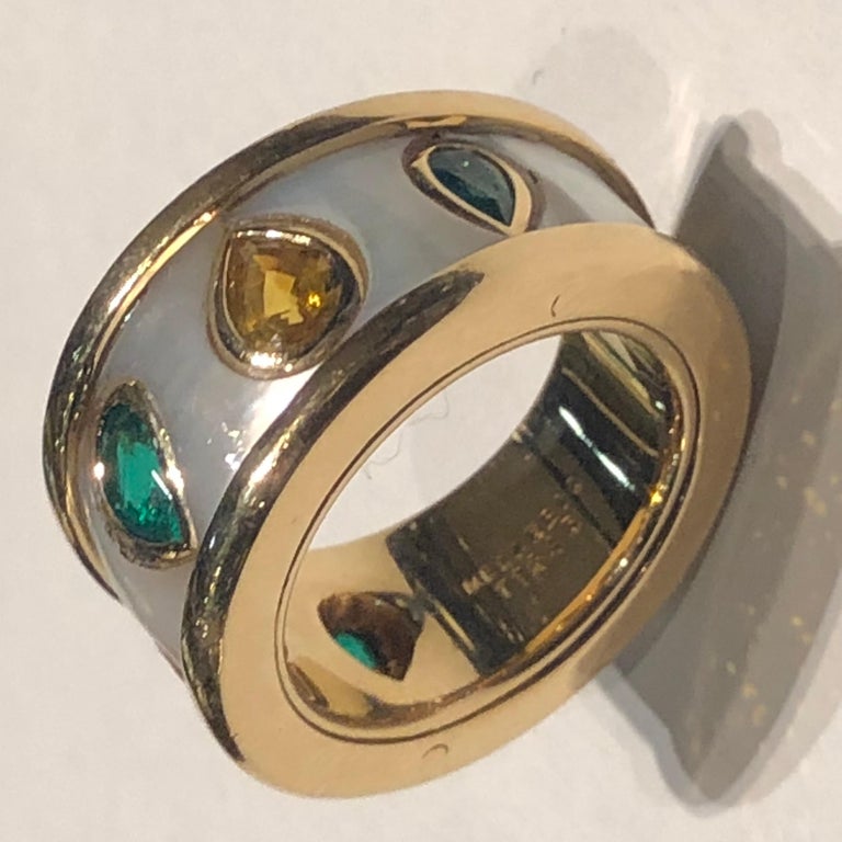 Mellerio Ring Emerald Yellow Sapphire and Mother of Pearl For Sale at ...