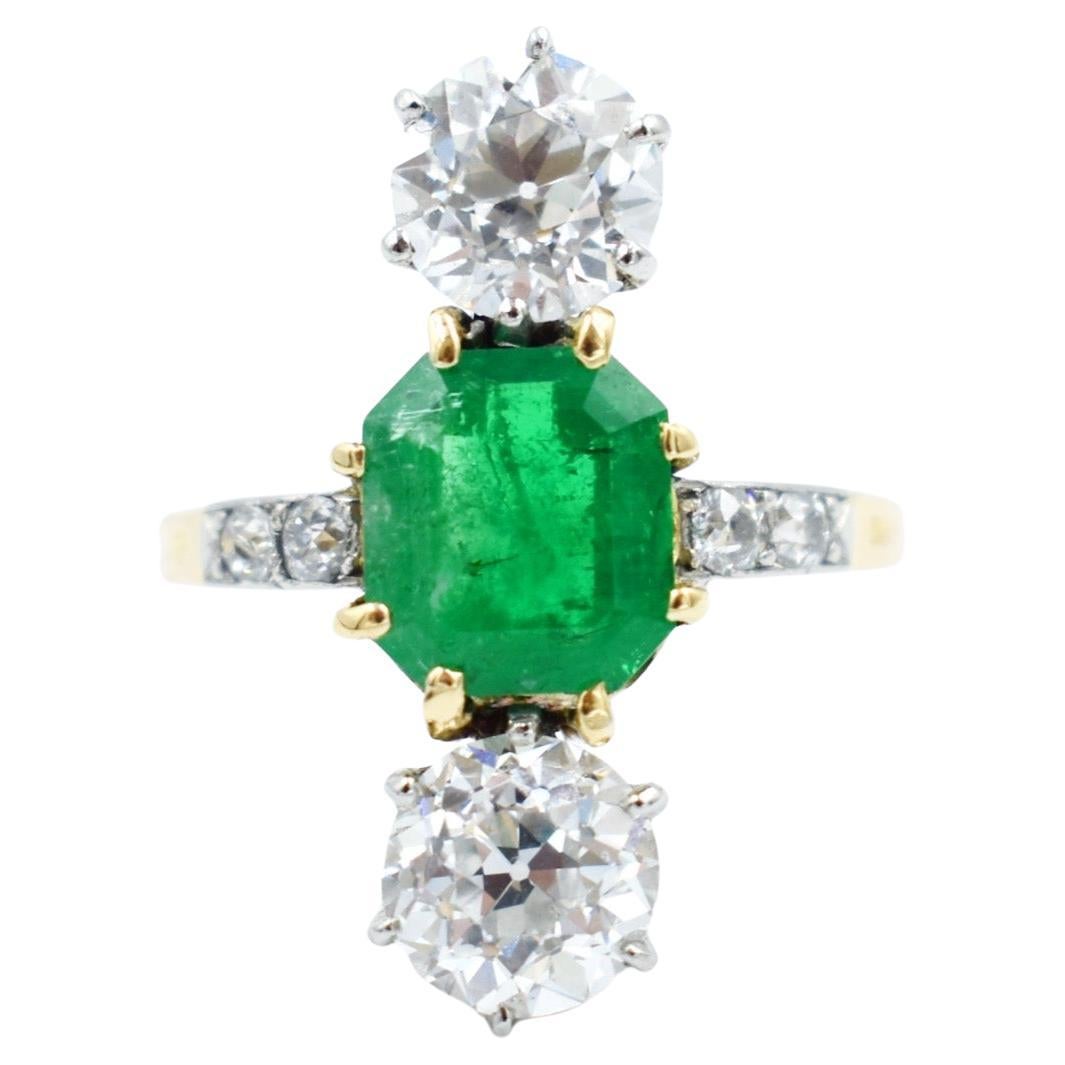 Mellerio Ring in Gold, Platinum, Emerald, and Diamonds For Sale at 1stDibs