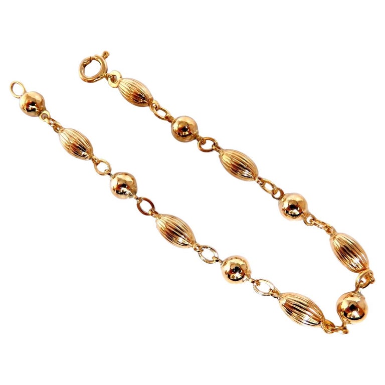 Melon and Bead Link Chain Bracelet 14kt For Sale at 1stDibs