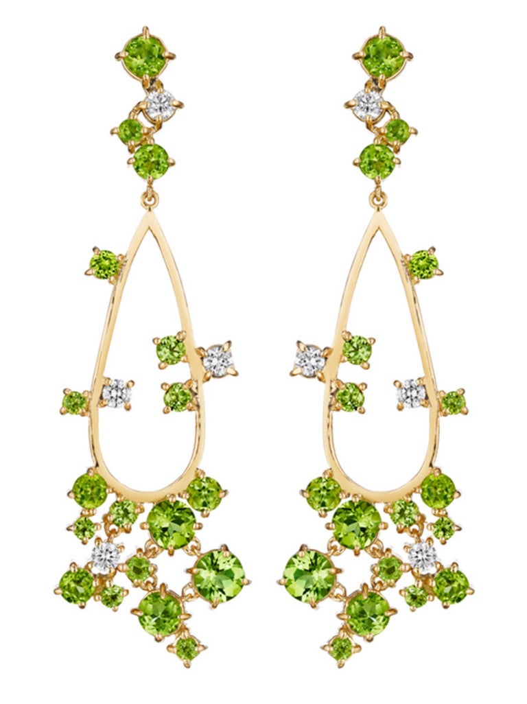 Melting Ice 18k Yellow Gold Peridot and Diamond Earrings by MadStone ...