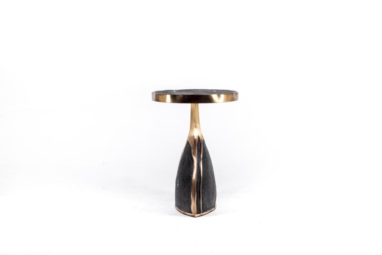 Melting Side Table in Black Shagreen and Bronze-Patina Brass by R&Y ...