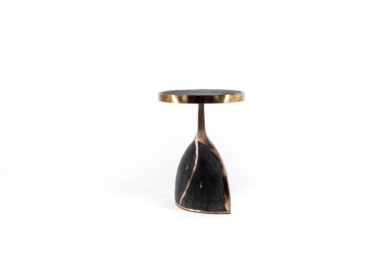Melting Side Table in Black Shagreen and Bronze-Patina Brass by R&Y ...