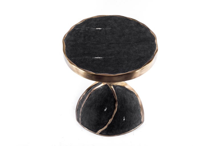 Melting Side Table in Black Shagreen and Bronze-Patina Brass by R&Y ...
