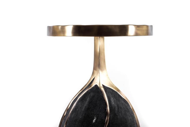 Melting Side Table in Black Shagreen and Bronze-Patina Brass by R&Y ...