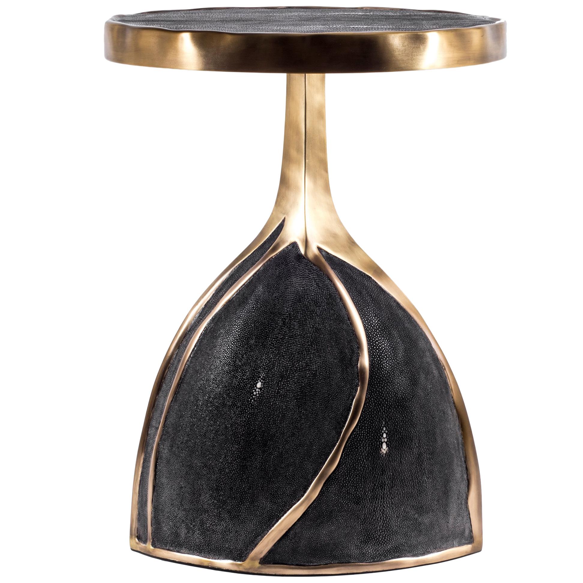 Melting Side Table in Black Shagreen and Bronze-Patina Brass by R&Y ...