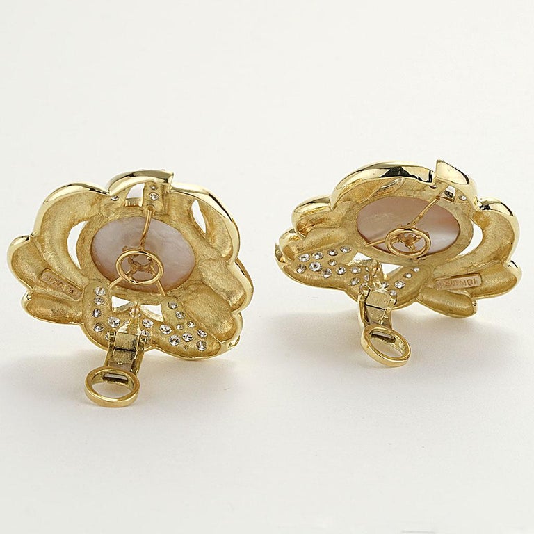 Memo Mabe Pearl and Diamond Clip-On Earrings in 18K Yellow Gold For ...