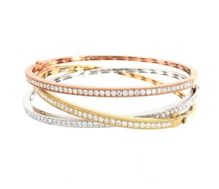 Memoire Milgrain Hinge Bangle Round Brilliant Cut Diamonds 0.85ctw 18k ...