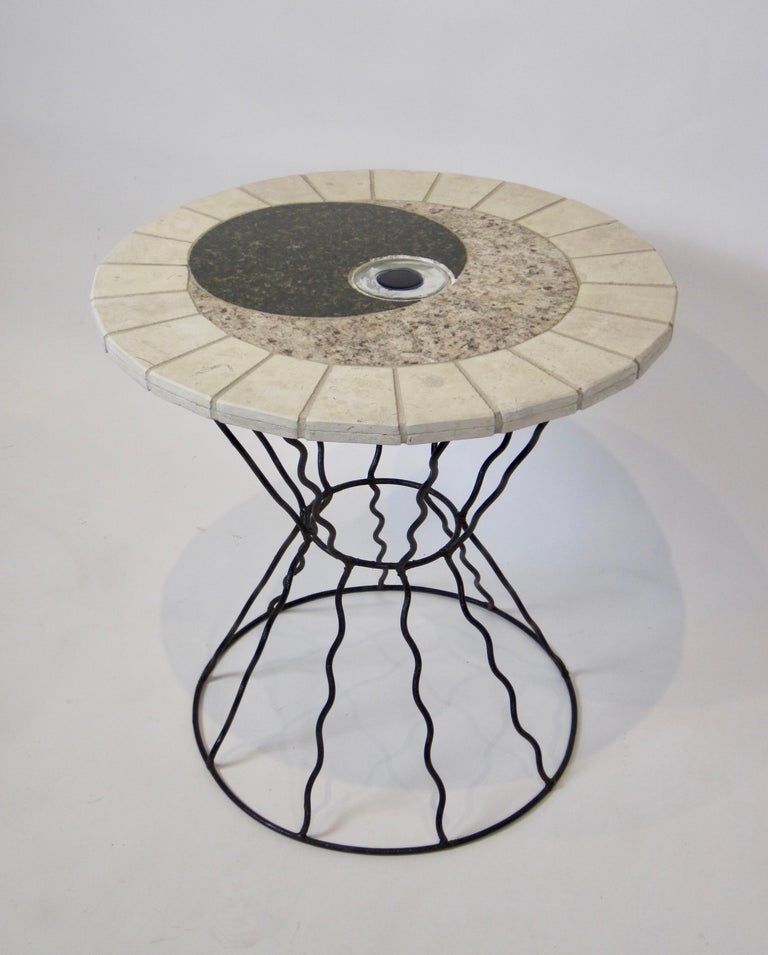 Memphis Era Stone and Glass Table on Wrought Iron Base with Third Eye ...