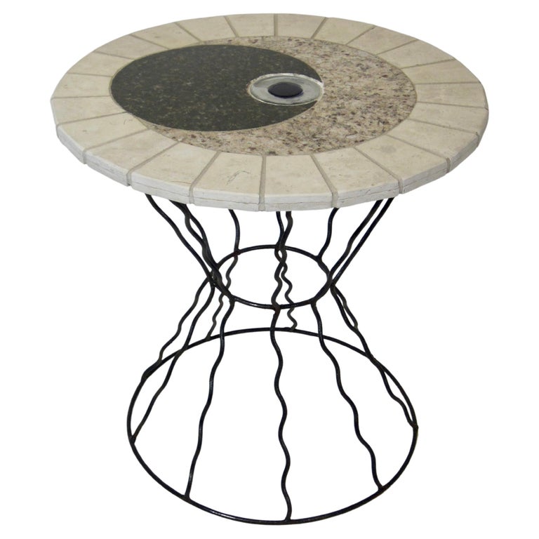 Memphis Era Stone and Glass Table on Wrought Iron Base with Third Eye ...