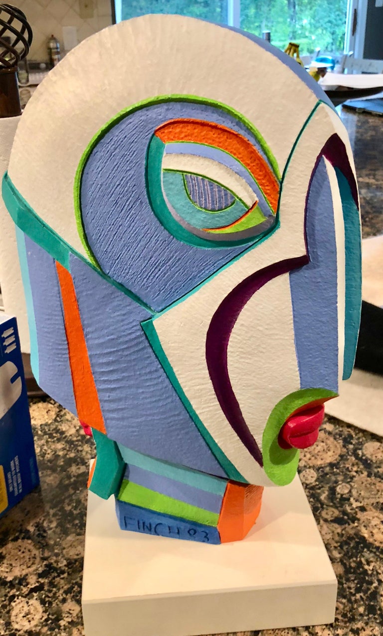 Memphis Group Style Abstract Painted Wood Sculpture by Helen Finch at ...