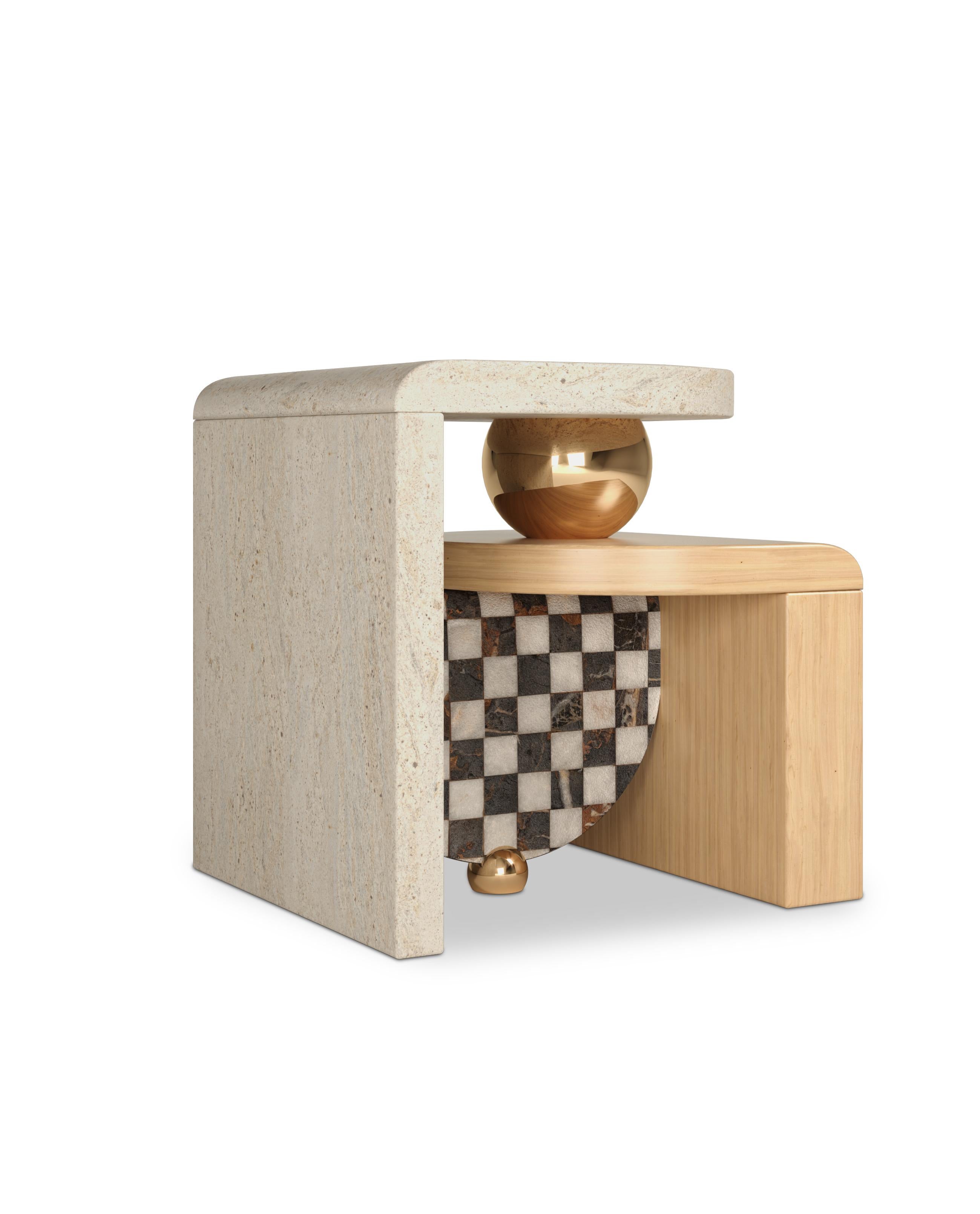 Memphis-Inspired Bohld Side Table Travertine Oak Calactta Black and ...