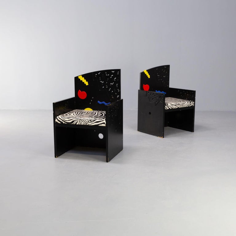 Memphis Style Artwork Design Chairs Set/2 For Sale at 1stDibs