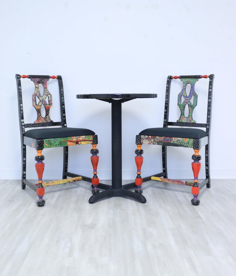 Memphis Style Bistro Table and 2 Chairs Hand Painted Multi Color 1980 ...