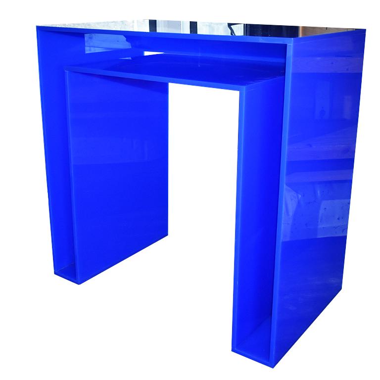 Memphis Style Blue Acrylic Desk or Console Table Attributed to Memphis ...