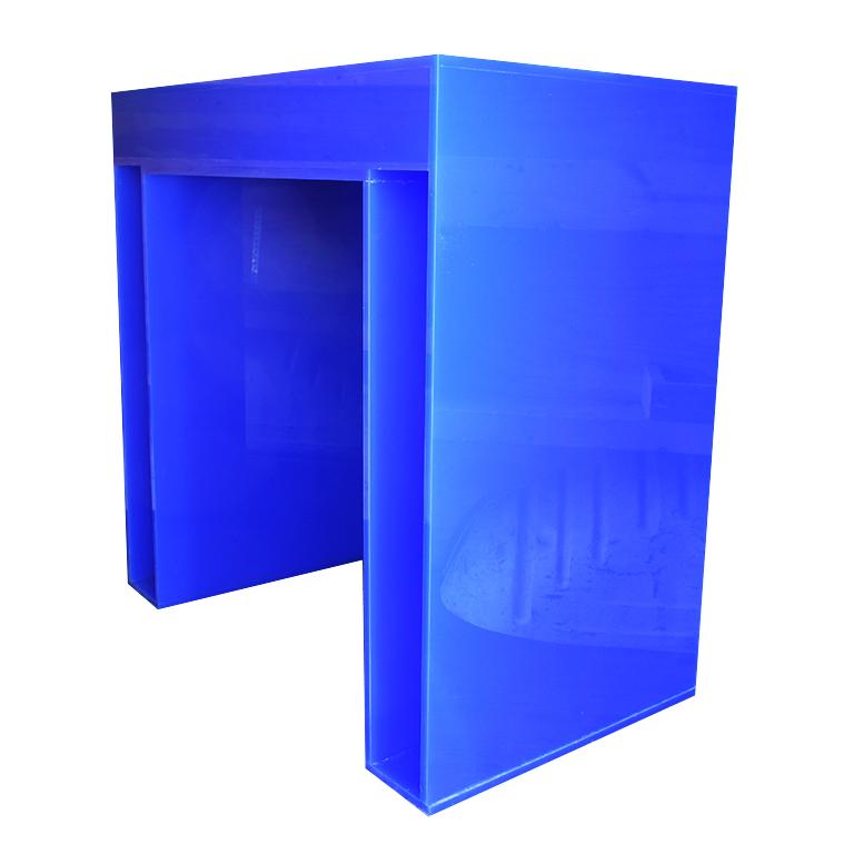 Memphis Style Blue Acrylic Desk or Console Table Attributed to Memphis ...
