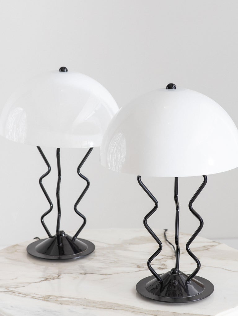 Memphis Style Metal Squiggle Table Lamp with Acrylic Dome Shade at ...