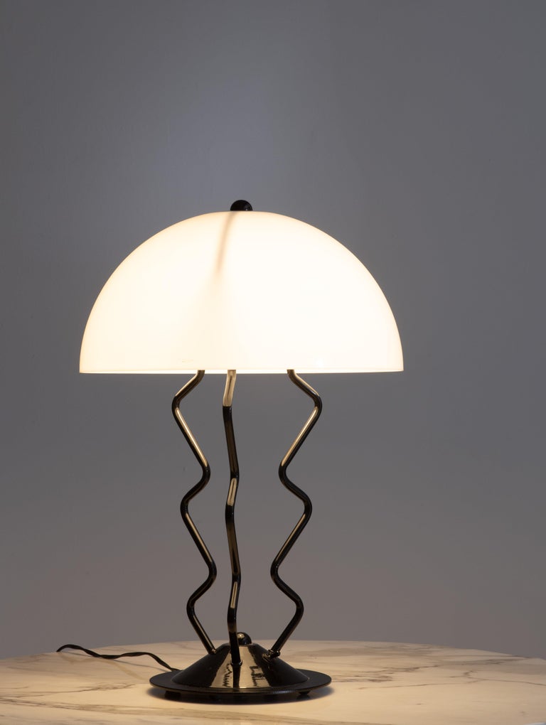 Memphis Style Metal Squiggle Table Lamp with Acrylic Dome Shade at ...