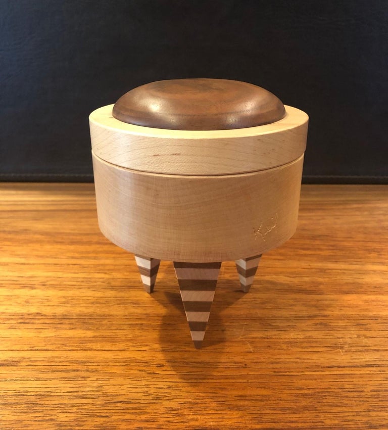 Memphis Style Mixed Wood Trinket Box by Russ Keil For Sale at 1stDibs