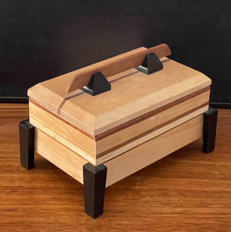 Memphis Style Mixed Wood Trinket Box at 1stDibs