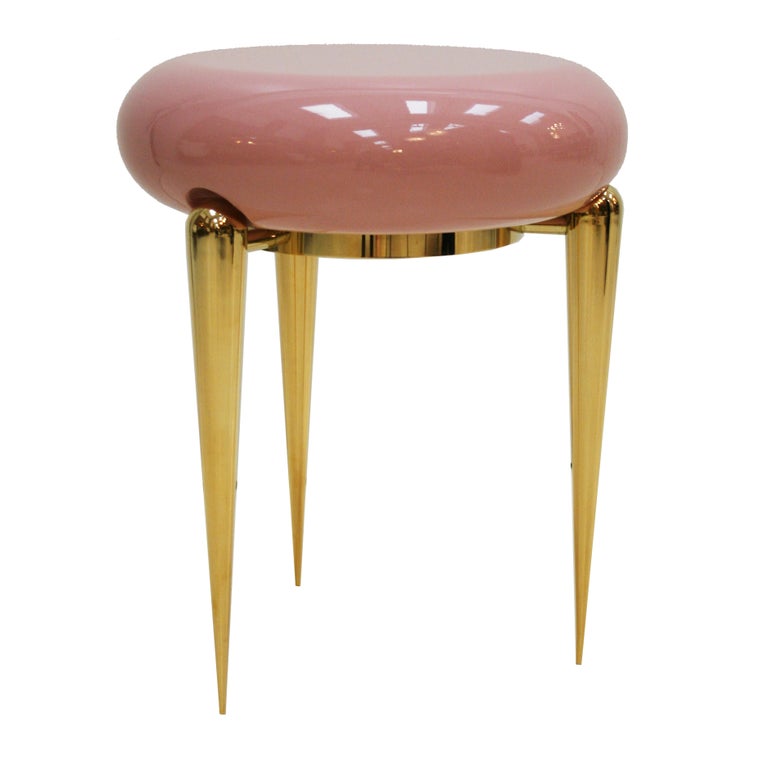 Modern Pink Lacquered and Brass German Coffee Table For Sale at 1stDibs