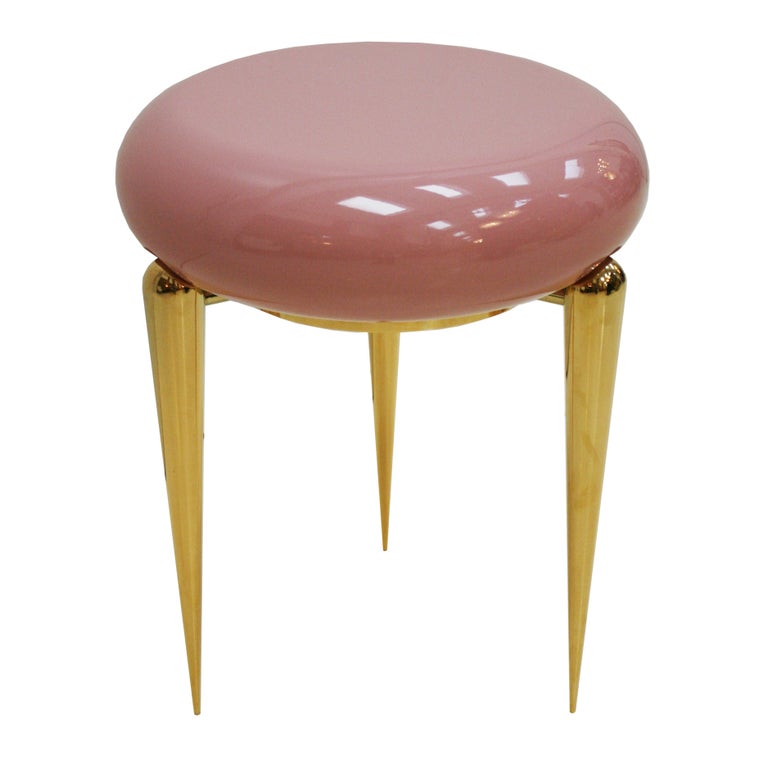 Modern Pink Lacquered and Brass German Coffee Table For Sale at 1stDibs