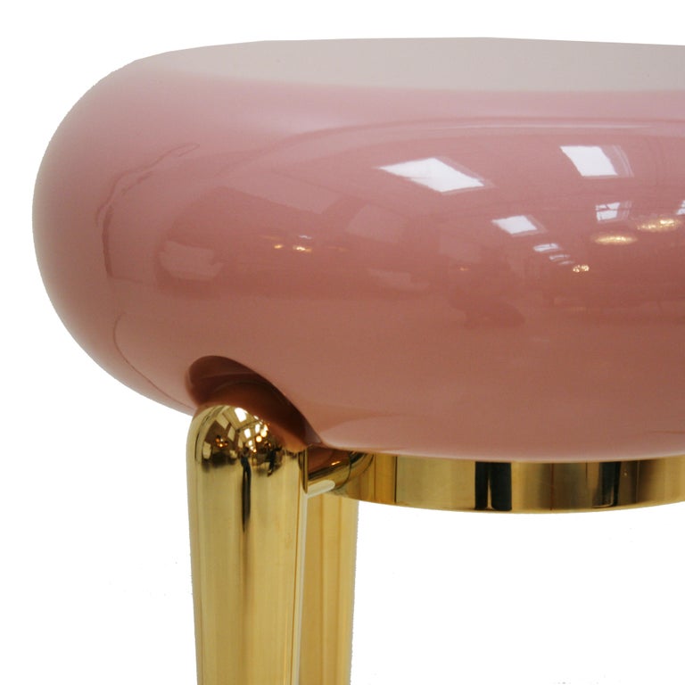 Modern Pink Lacquered and Brass German Coffee Table For Sale at 1stDibs