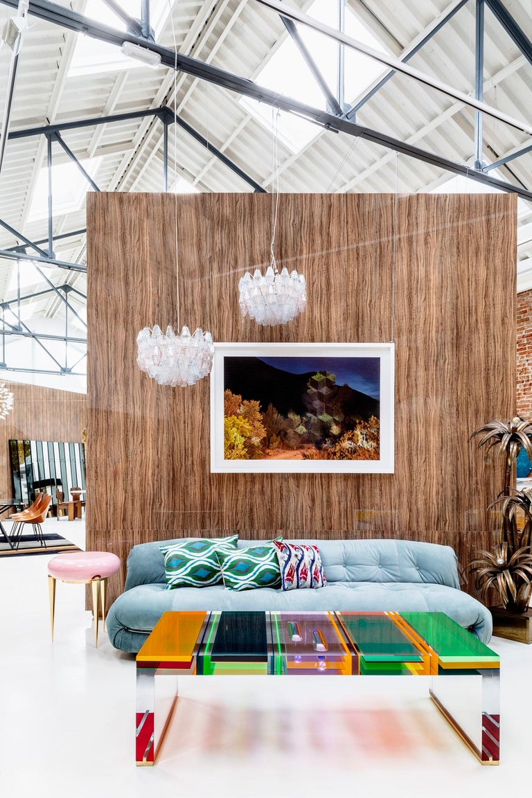 Modern Pink Lacquered and Brass German Coffee Table For Sale at 1stDibs