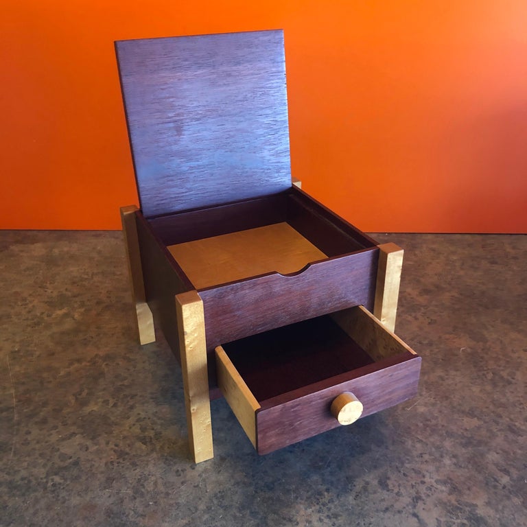 Memphis Style Postmodern Mixed Wood Jewelry Box with Drawer For Sale at ...