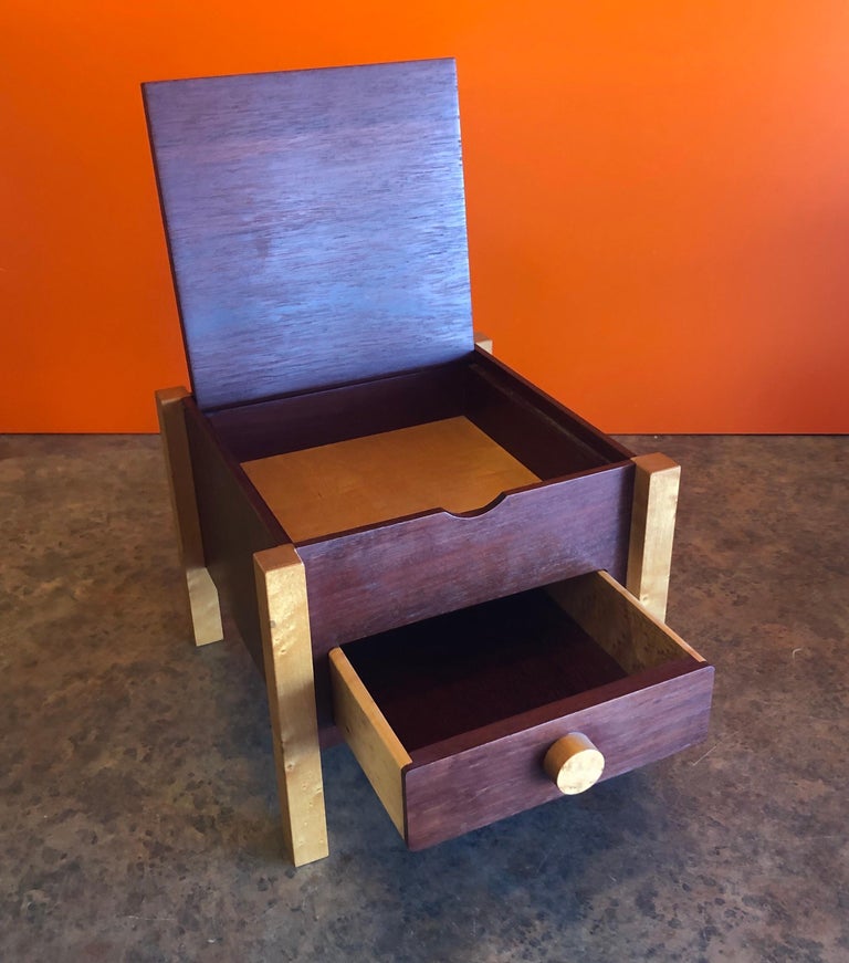 Memphis Style Postmodern Mixed Wood Jewelry Box with Drawer For Sale at ...