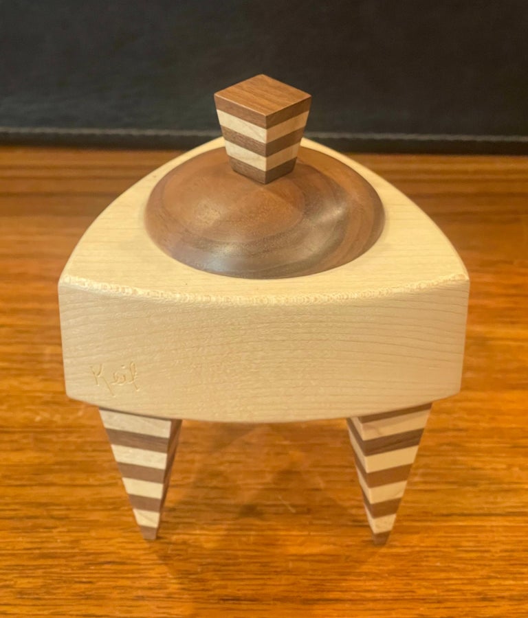 Memphis Style Triangular Mixed Wood Trinket Box by Russ Keil For Sale ...