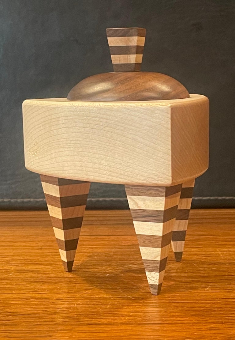 Memphis Style Triangular Mixed Wood Trinket Box by Russ Keil For Sale ...