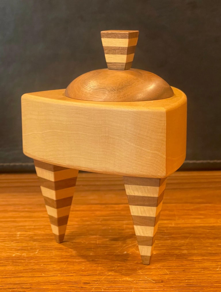 Memphis Style Triangular Mixed Wood Trinket Box by Russ Keil For Sale ...