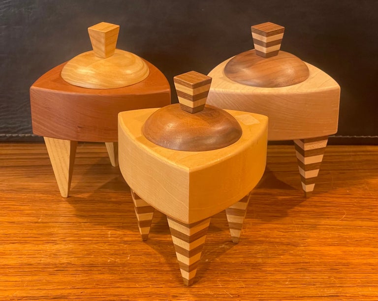 Memphis Style Triangular Mixed Wood Trinket Box by Russ Keil For Sale ...