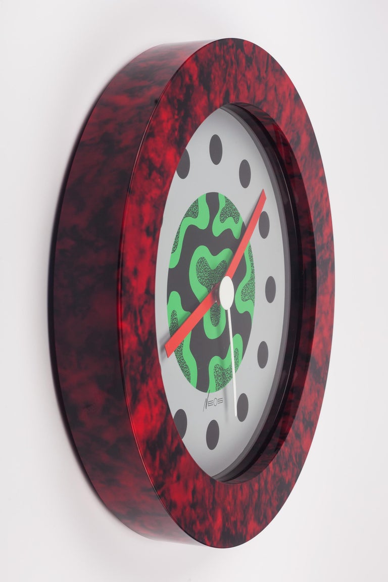 Memphis Wall Clock, Red Marble Effect, du Pasquier and Sowden x Neos ...