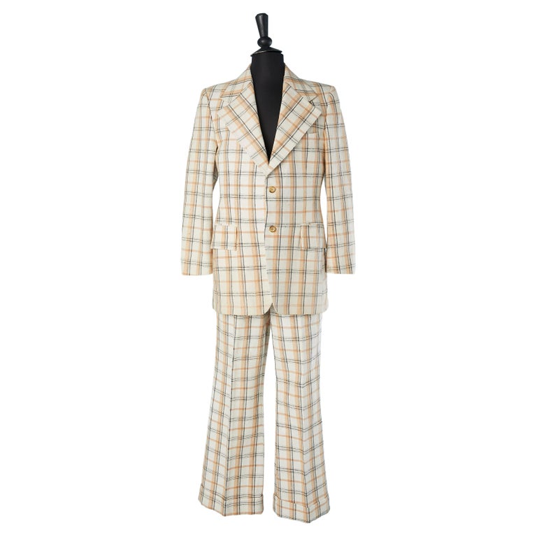 Men cotton and raw silk trouser-pant suit with check Pierre Cardin ...