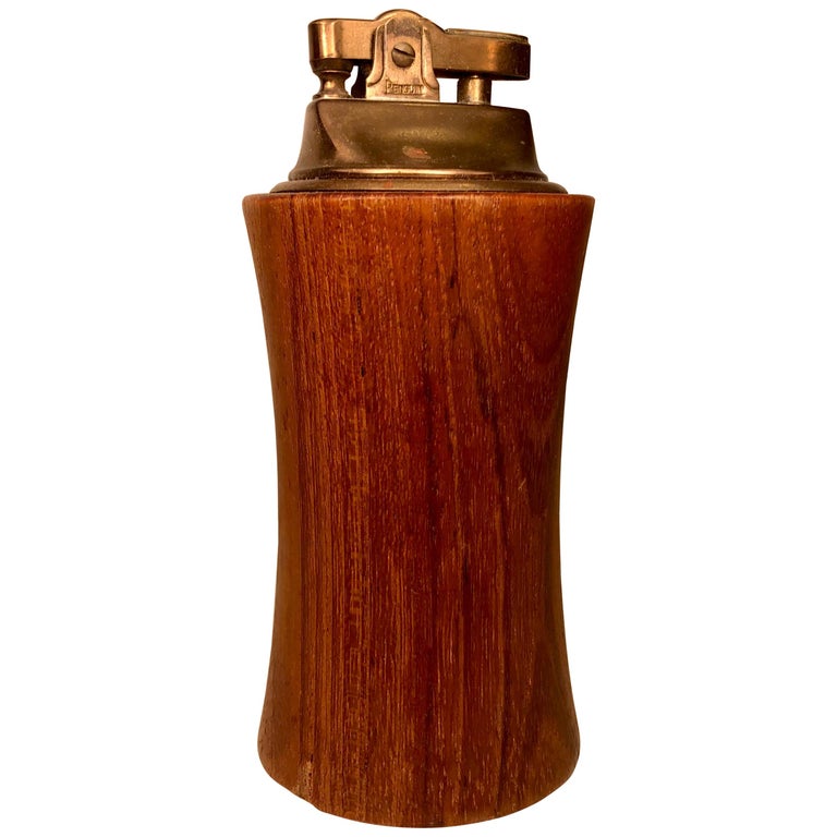 Mad Men Era Teak and Brass Mid-Century Modern Table Lighter at 1stDibs