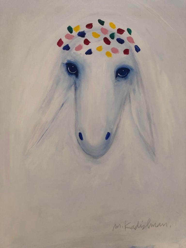 Menashe Kadishman - Menashe Kadishman, Sheep head, Large crown, acrylic ...