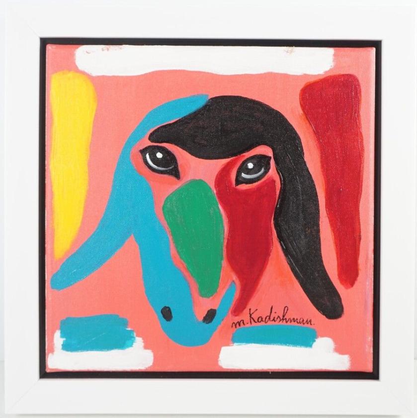 Menashe Kadishman - Sheep's head in vibrant pink background, Menashe ...