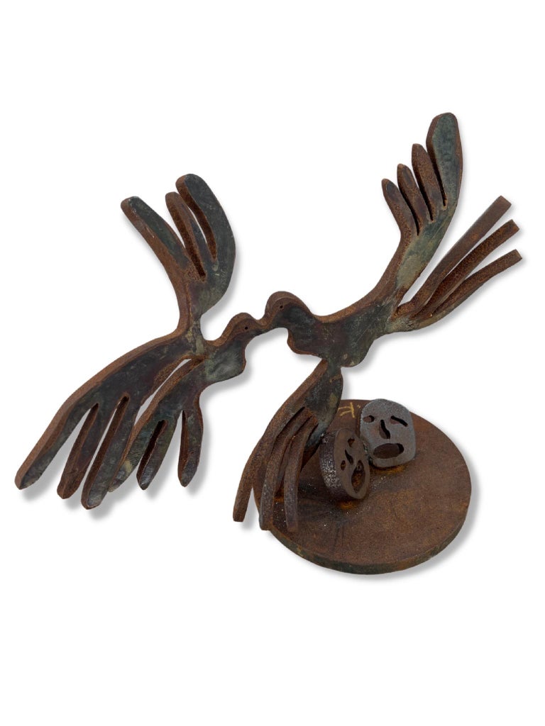 Menashe Kadishman - Birds Kiss figurative iron sculpture by the well ...