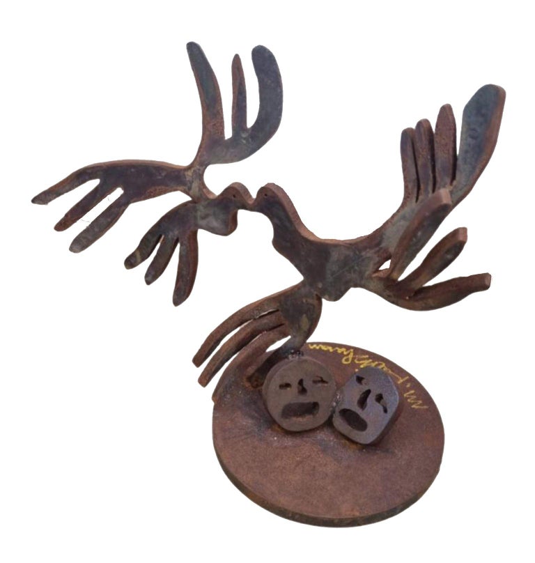 Menashe Kadishman - Birds Kiss figurative iron sculpture by the well ...